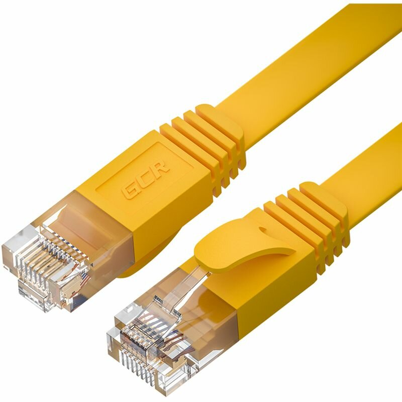 Патч-корд GCR PROF плоский прямой 2.0m, UTP медь кат.6, желтый, 30 AWG, RJ45, T568B, GCR-52827