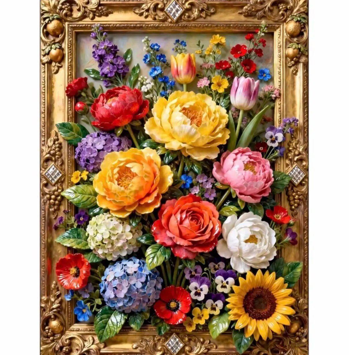 Набор для вышивания крестом JOYAUTUM «Цветы в полном расцвете», 9ct, 70x90см, хлопок, 68 цветов