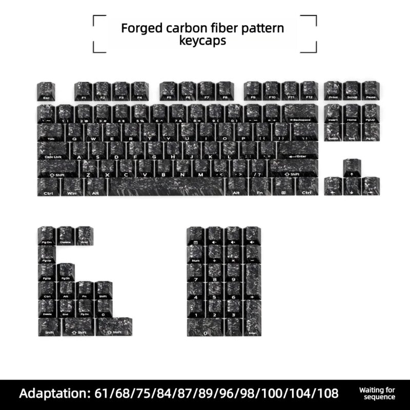 Letter Drive Carbon Fiber Texture Fog Black Transparent PC Keycaps 132 Keys Cherry Side Print Black