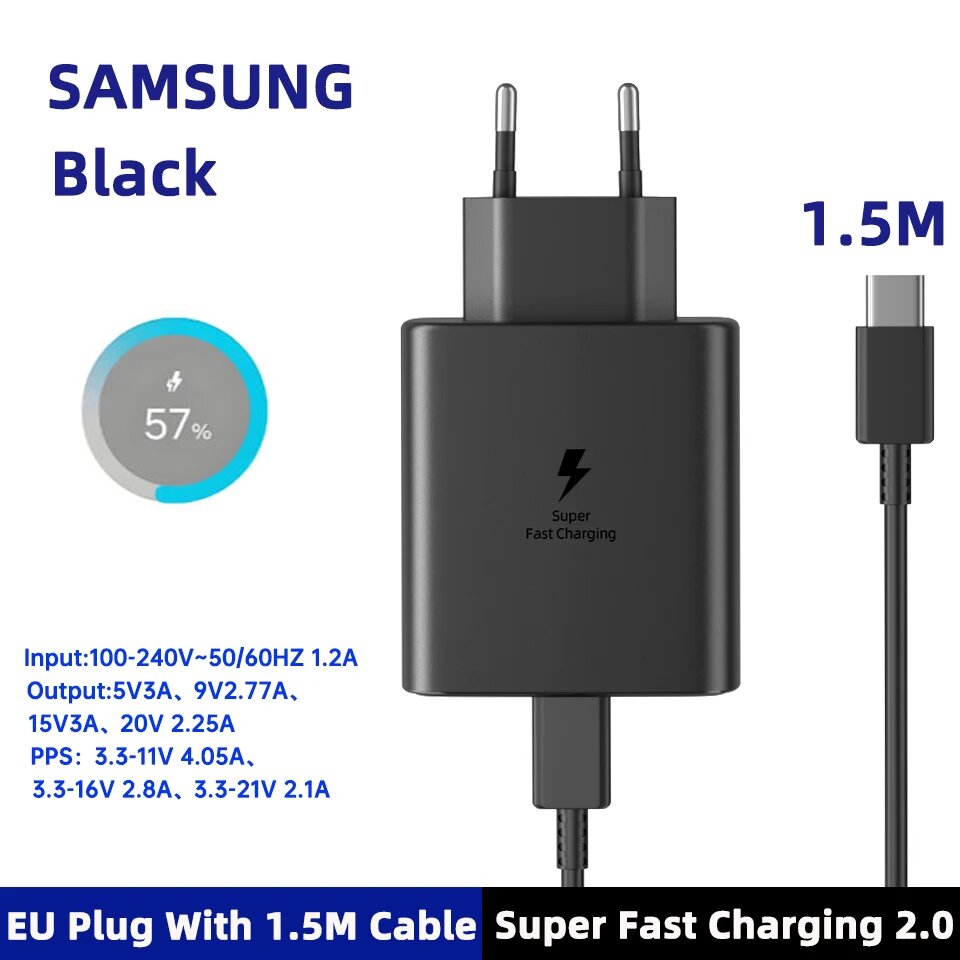 Зарядное Samsung Black EU 1.5M Super Fast Charging 2.0