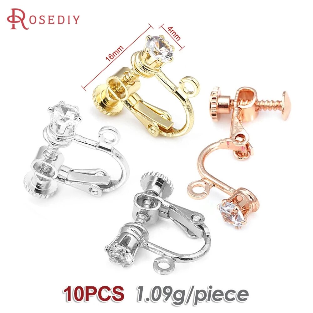 Зажимы для сережек Rosediy, циркон, 16x4 мм, White