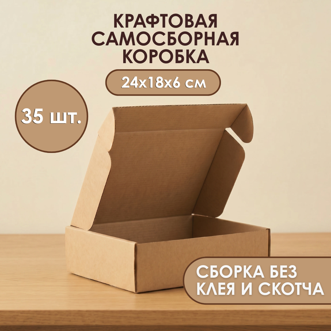 Коробка самосборная (крафт, размер 240*180*60) (комплект из 35 шт)