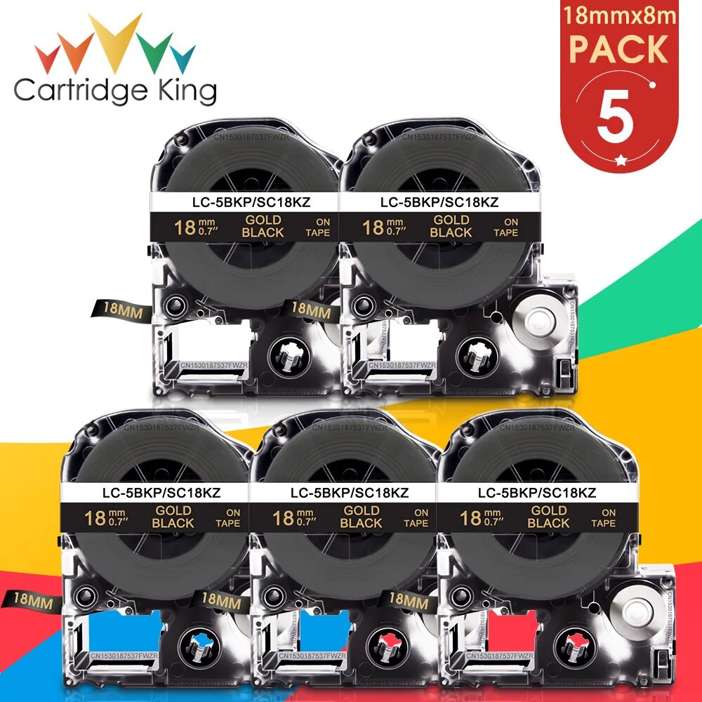 5 шт. совместимые ленты для этикеток Epson 18 мм Gold on Black