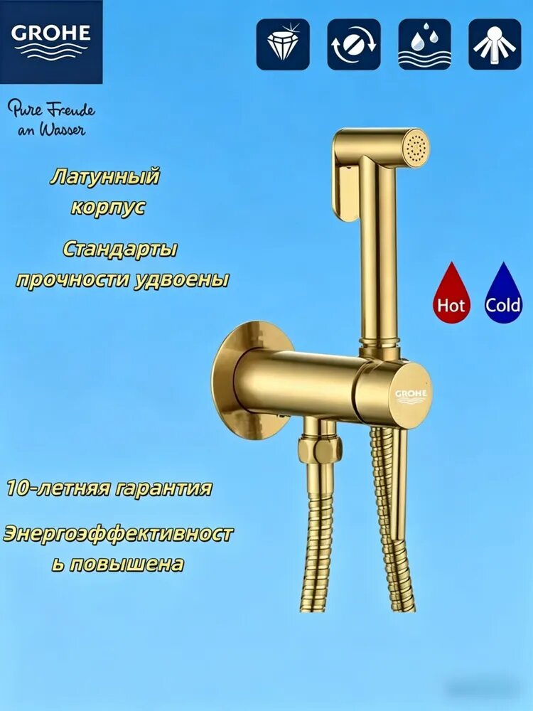 GROHE встраиваемый смеситель для биде с гигиеническим душем, латунь, горячая/холодная вода, золотой.