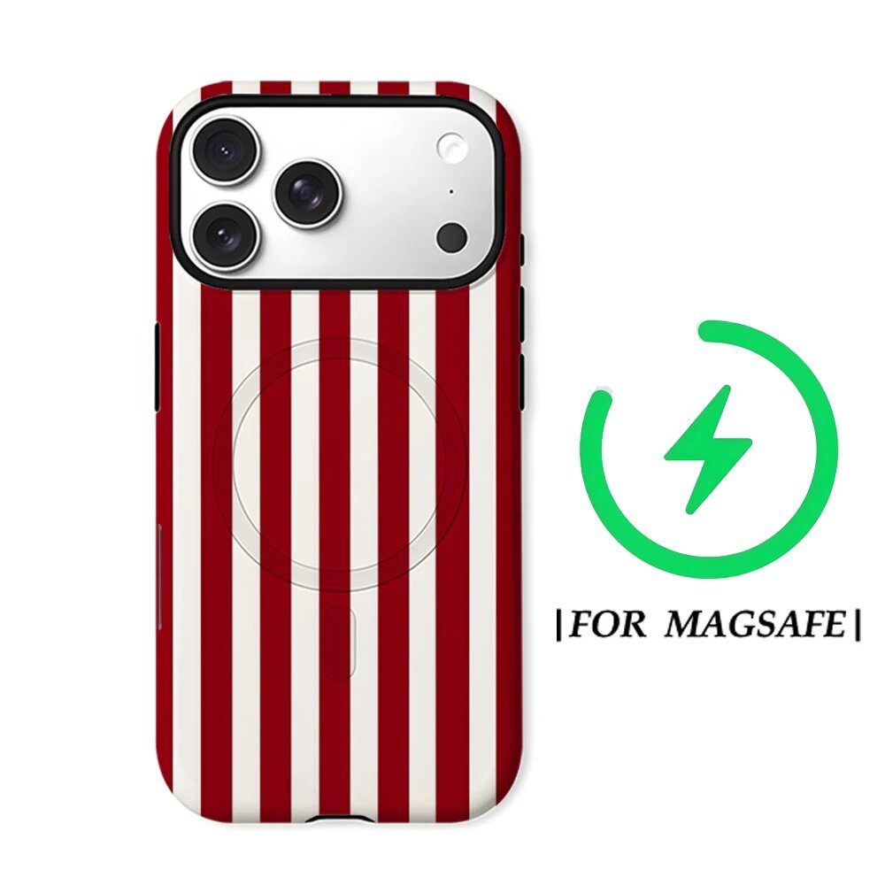Чехол iPhone 16 Pro FC, красно-белые полосы, MagSafe