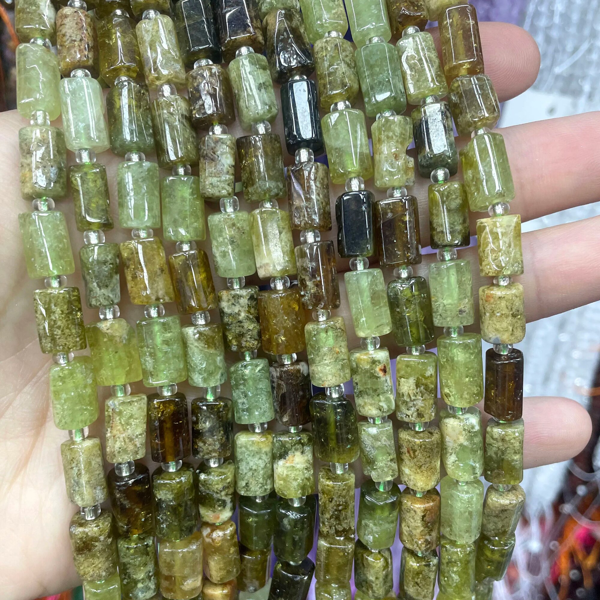 Бусины гранат SYSRXLR оранжевые цилиндрические Green Garnet