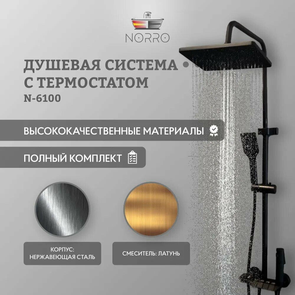 NORRO Душевой комплект черный матовый, черный
