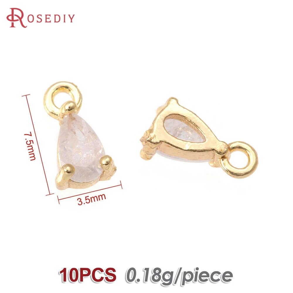 Rosediy латунные подвески-шармы капля 18К золото 10 шт 56954-Crack White