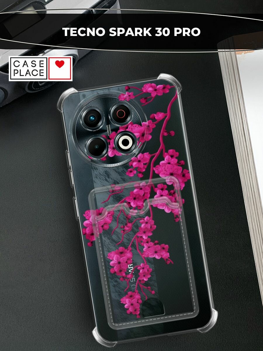 Чехол на Tecno Spark 30 Pro (Текно Спарк 30 Про) с картой и принтом Яркая розовая сакура