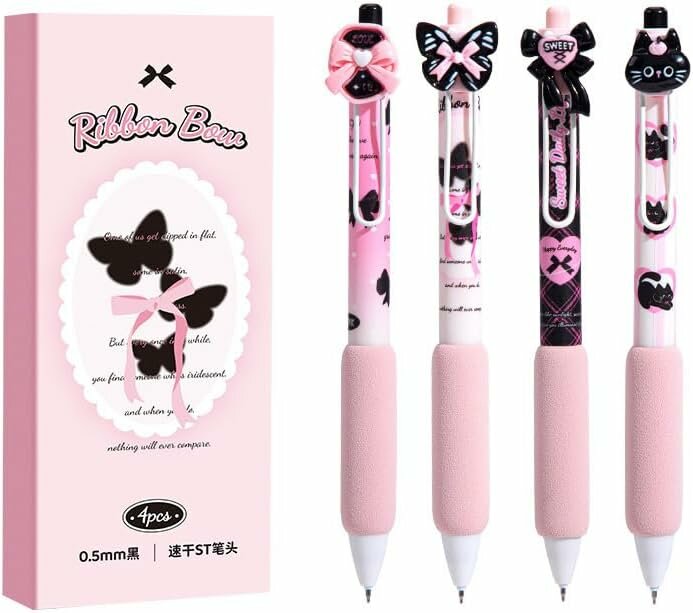 Шариковая ручка, черные чернила Sakura & Kawaii Cat, гелевая ручка с мягкой ручкой 0,5 мм для студентов, школьные принадлежности (4 симпатичных дизайна) (японский кот)