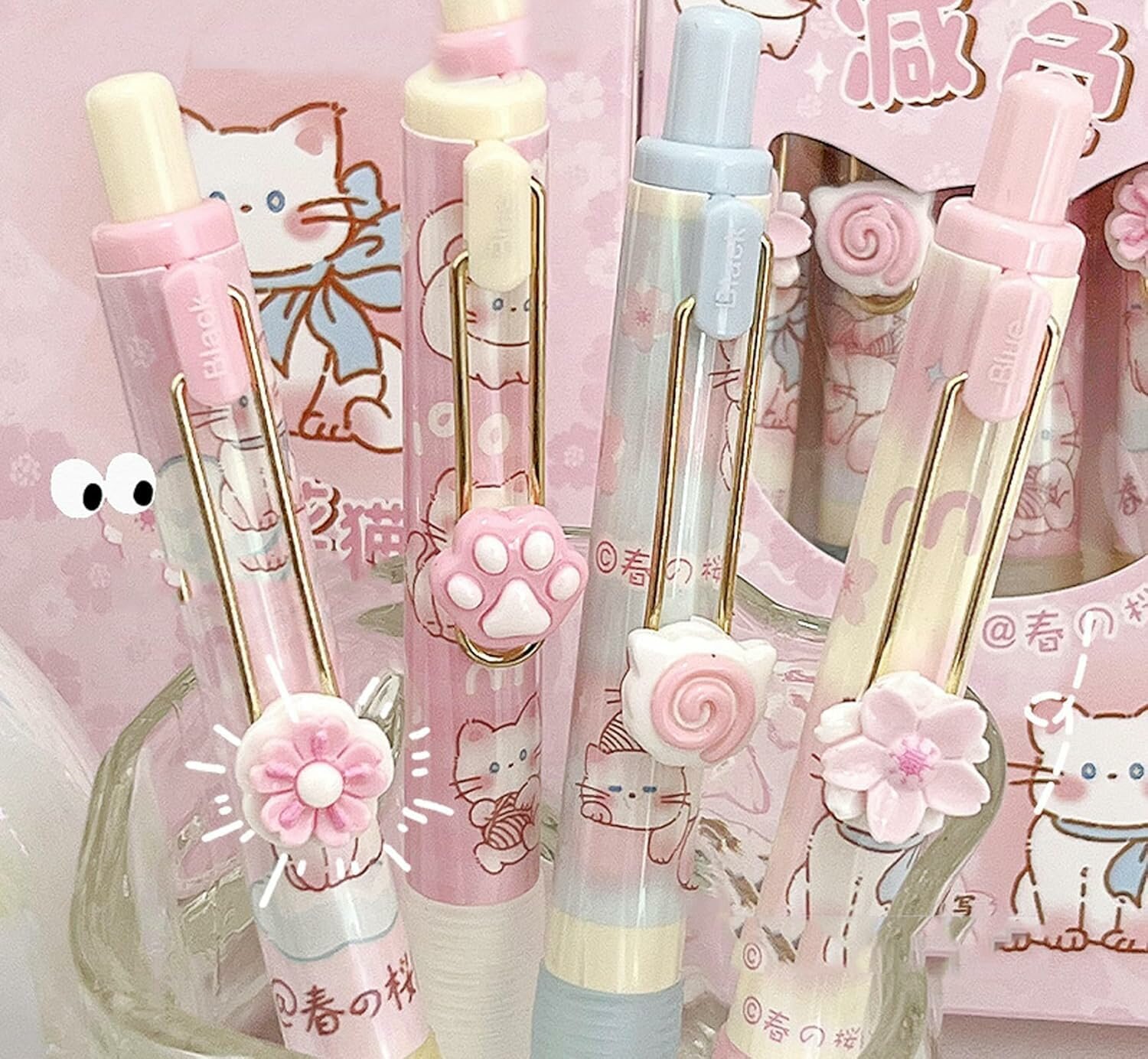 Шариковая ручка, черные чернила Sakura & Kawaii Cat, гелевая ручка с мягкой ручкой 0,5 мм для студентов, школьные принадлежности (4 симпатичных дизайна) (японский кот)