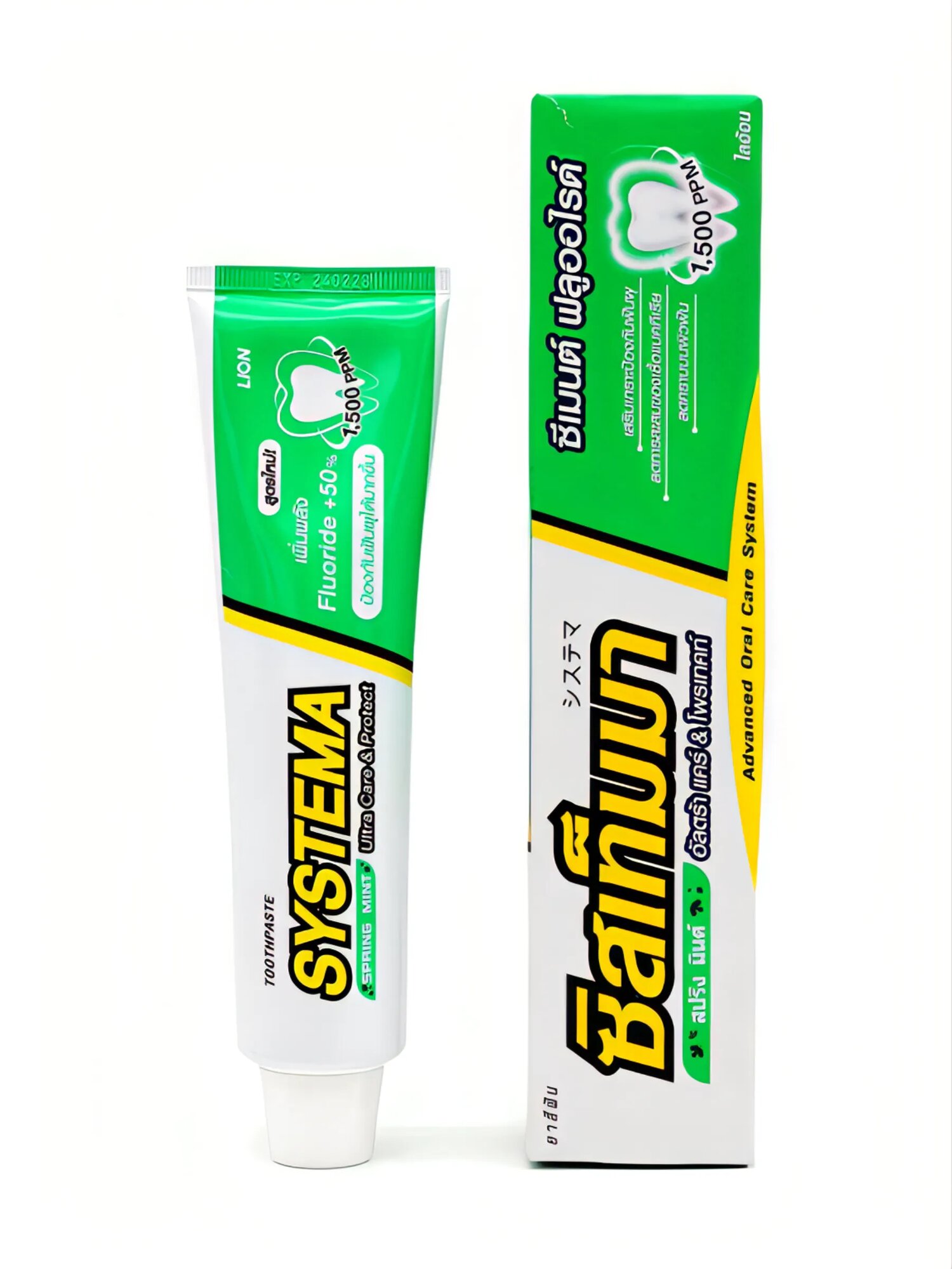 Lion Systema Зубная паста Spring Mint Весенняя мята, фторид 1500 ppm, туба 140 г в футляре