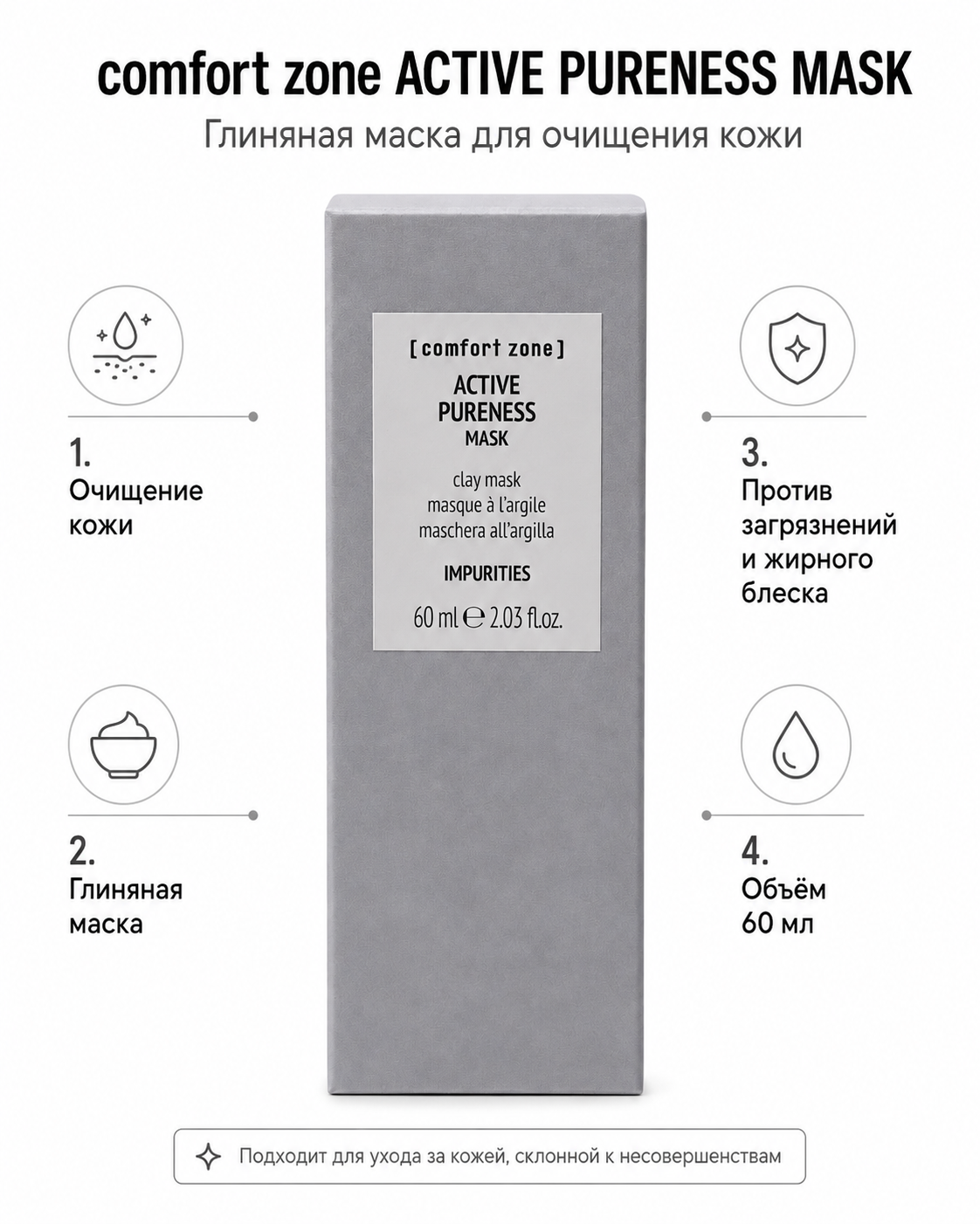 Comfort Zone Active Pureness Mask, 60 мл — глиняная маска для очищения кожи