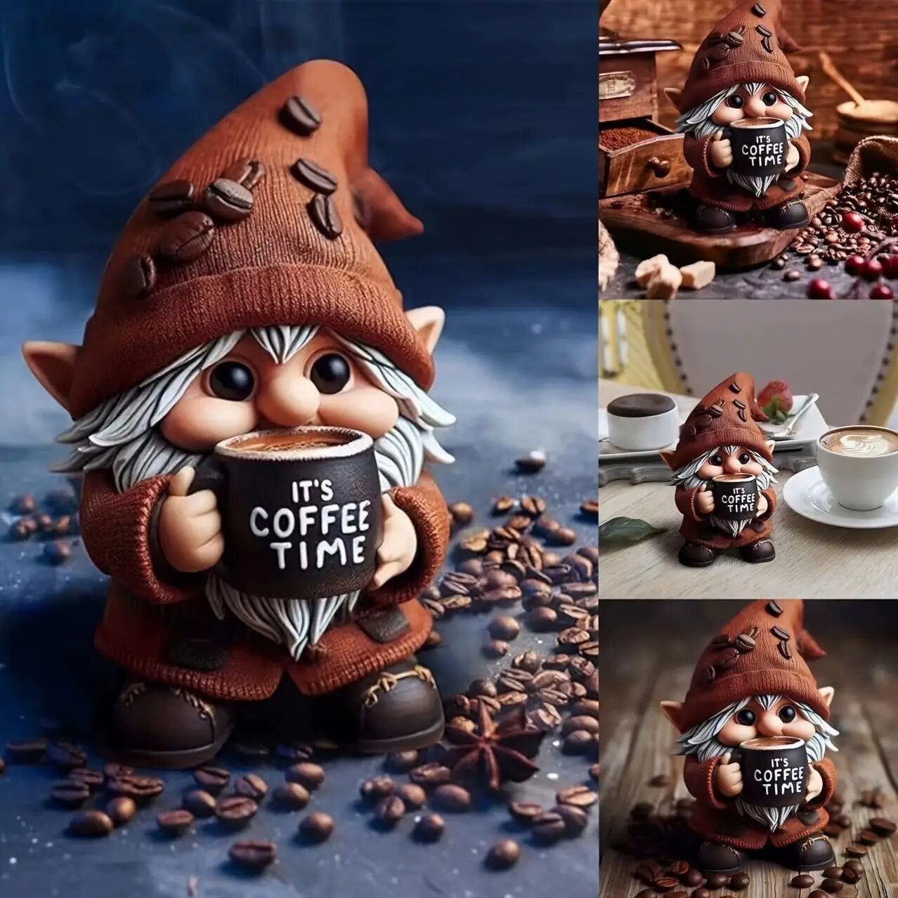 Фигурка гнома с кружкой кофе, декоративная статуэтка «Время кофе»