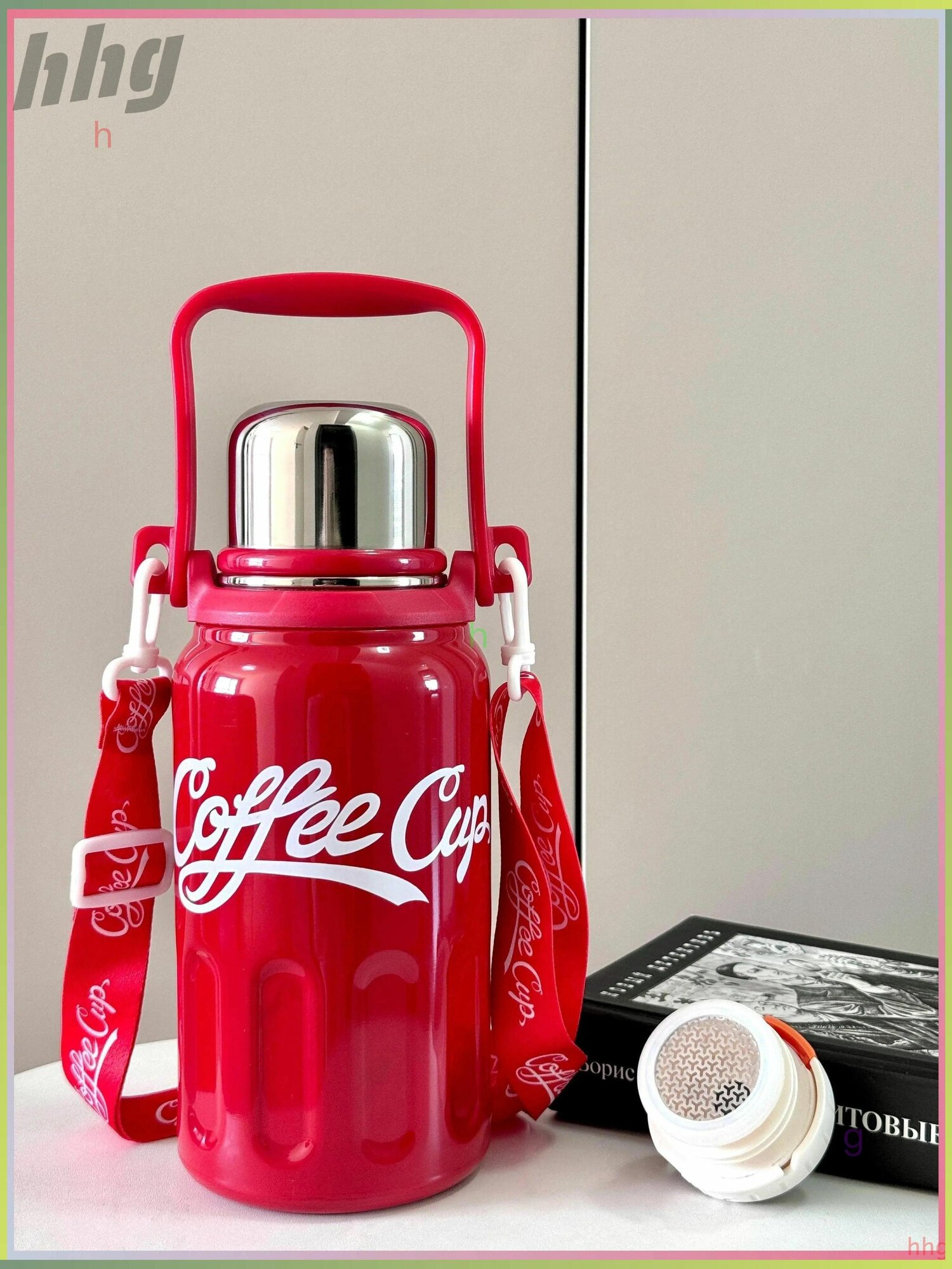 Термос С блокировкой крышки в виде замочка, С кнопкой, С ситечком "Coffe Pot", 1 л