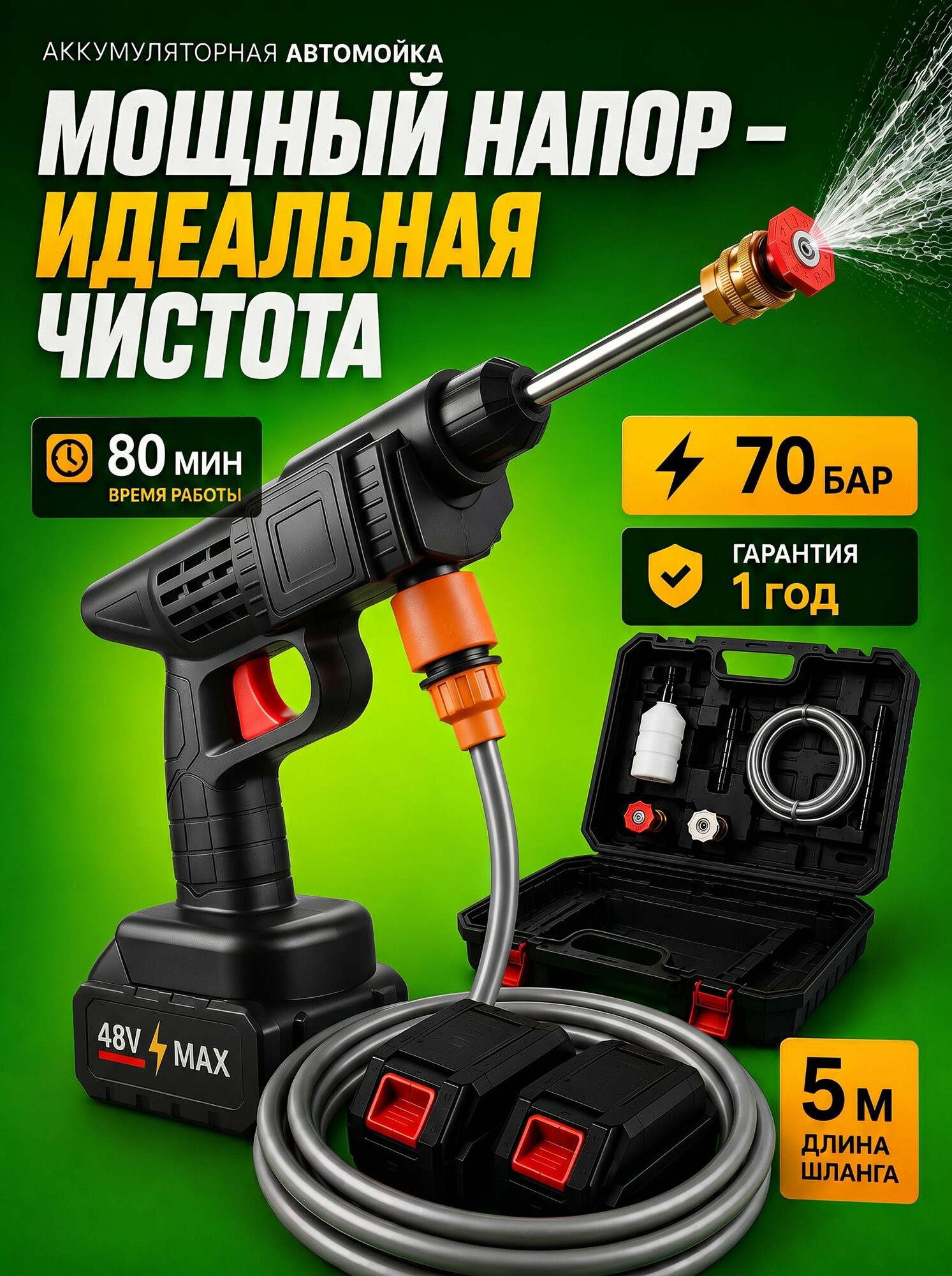 Мойка высокого давления аккумуляторная для автомобиля