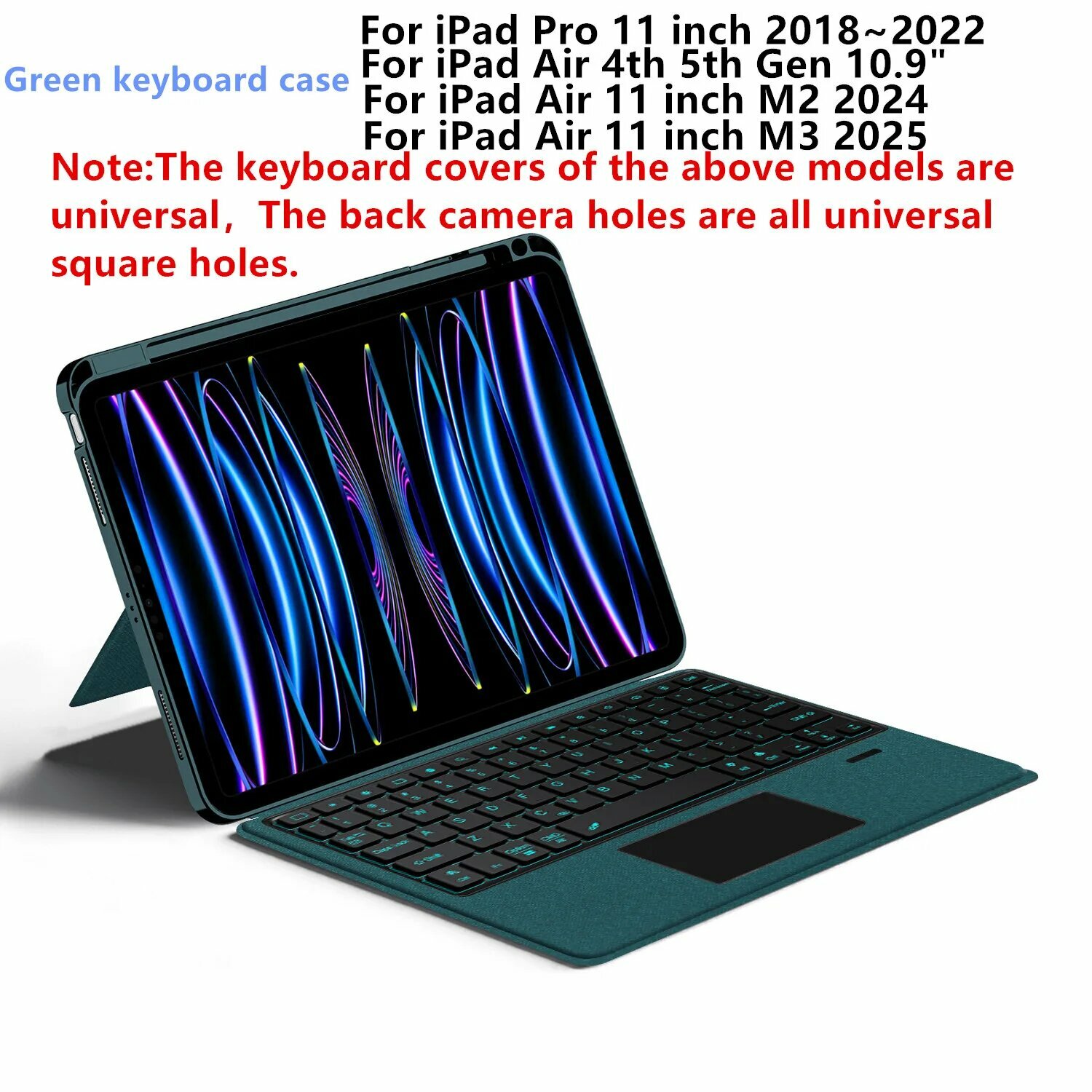 AJIUYU Клавиатура-чехол для iPad Air 11", с подсветкой и English-Russian, Green keyboard case
