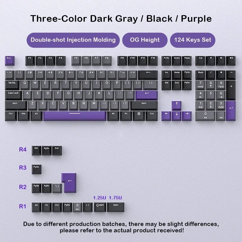 Кейкапы Letter Drive Type A, 124 шт, Dark Gray/Black/Purple