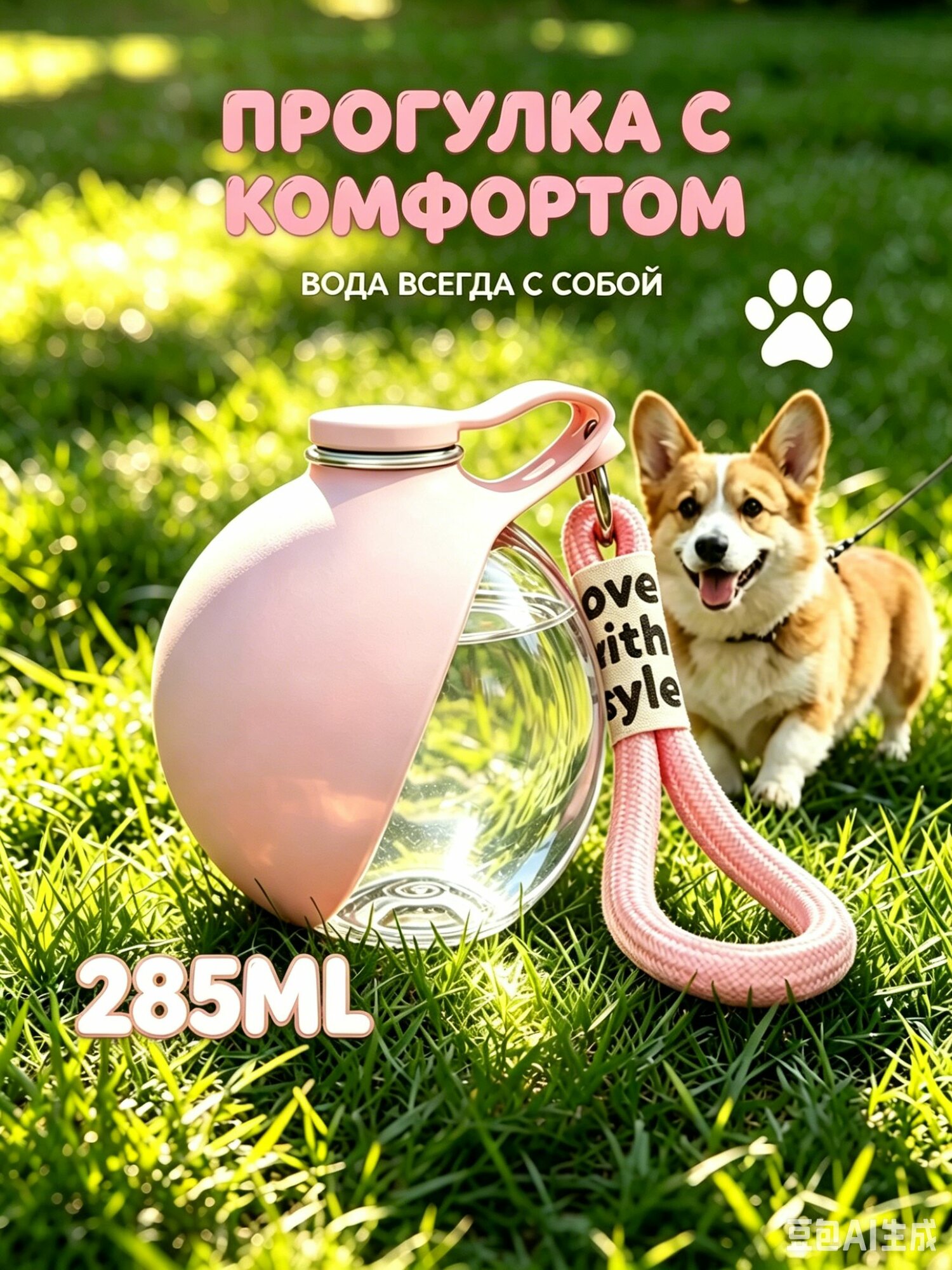 Поилка для собак прогулочная,285 мл, бутылка для воды складная, силиконовая, для прогулок и путешествий, дорожная поилка для животных