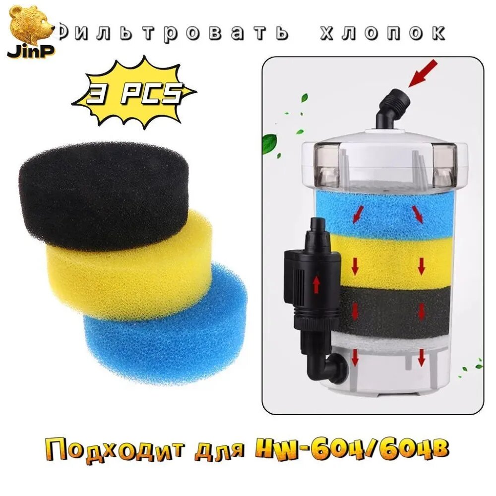 Упаковка из 3 штук, внешний фильтр HW-604/604B с хлопковым фильтром (желтый, синий и черный цвета)