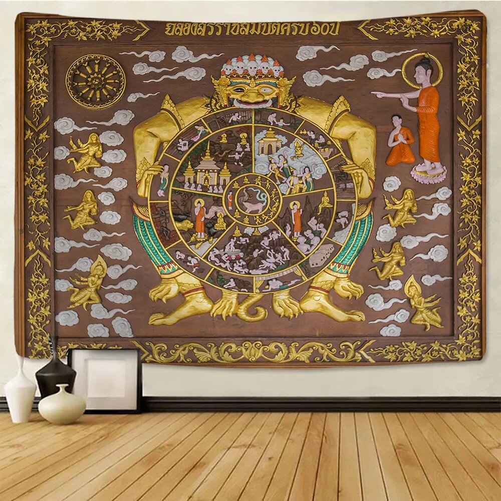 Тибетский Будда гобелен 100% полиэстер 150x150cm