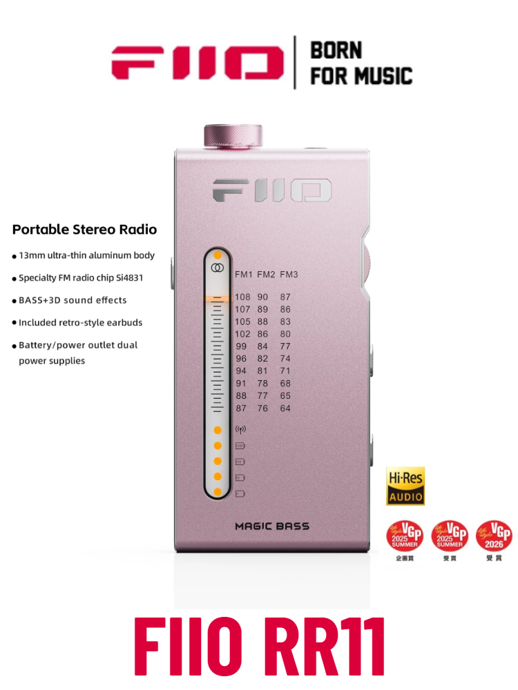 FiiO RR11 Портативный Стереоприемник HiFi FM С Аналоговой Настройкой PVR, Басы + 3D Звуковые Эффекты, 64 МГц-108 МГц