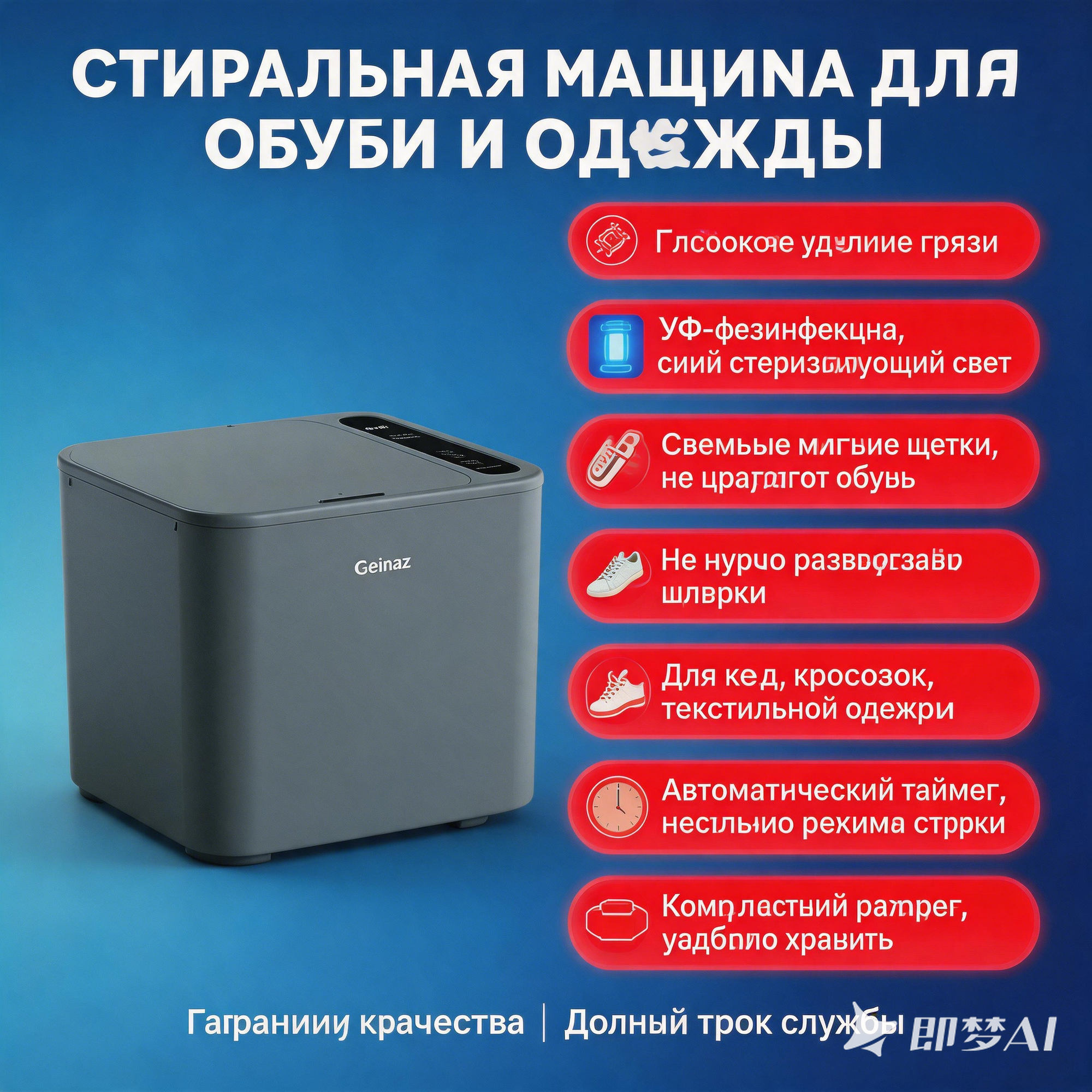 Стиральная машина для обуви, компактная, полуавтоматическая, защита от скачков и протечек, цвет светло-серый