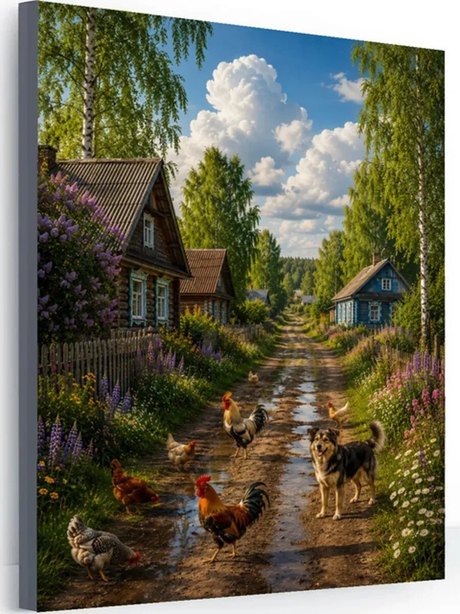 Картина на стену для интерьера "Деревня", на подрамнике, 40 x 50 см