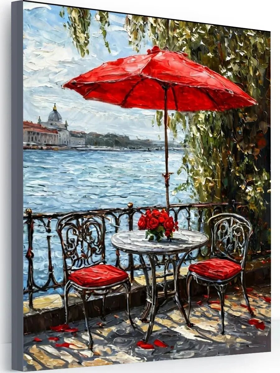 Картина на стену для интерьера "Кафе и набережная", на подрамнике, 40 x 50 см