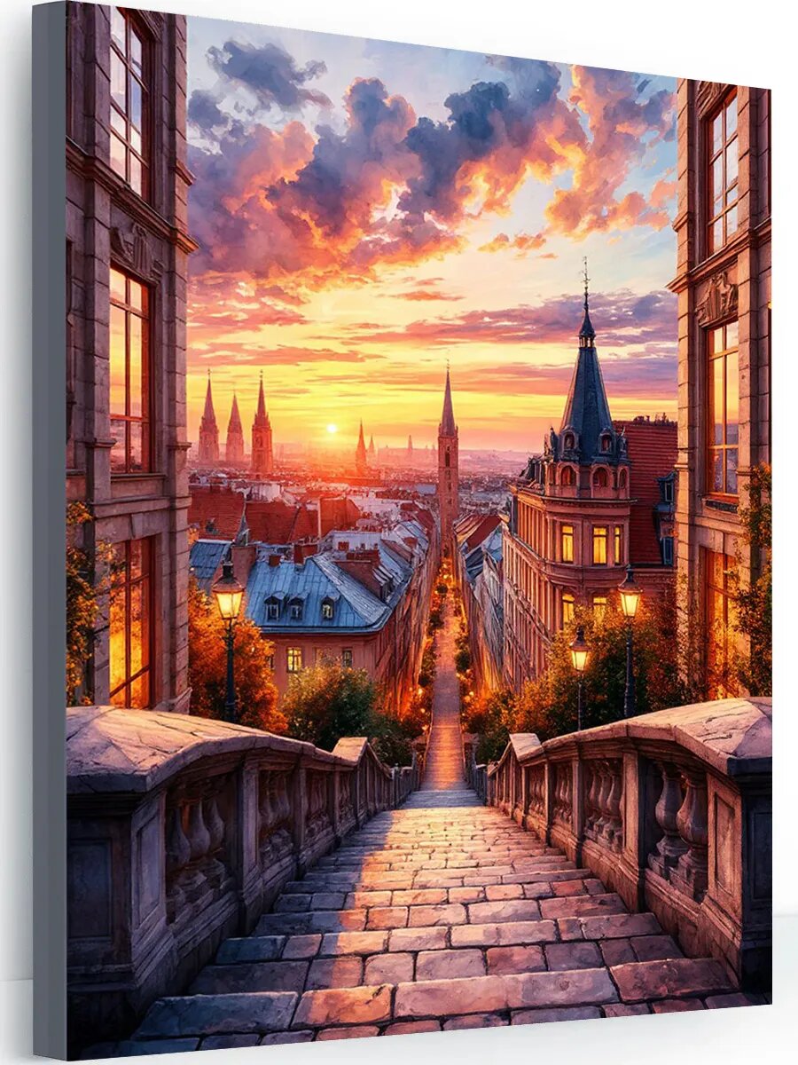 Картина на стену для интерьера "Вечерний город", на подрамнике, 40 x 50 см