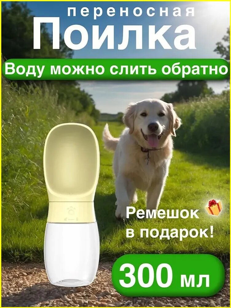 Поилка дорожная 300 мл, оснащённая силиконовым уплотнителем, исключающая протекание, представлена как качественный аксессуар для собак