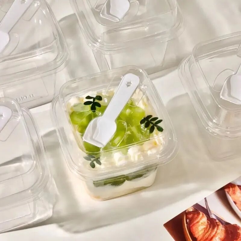 Десертный стаканчик с крышкой и ложкой, одноразовый, прозрачный, 10 шт.