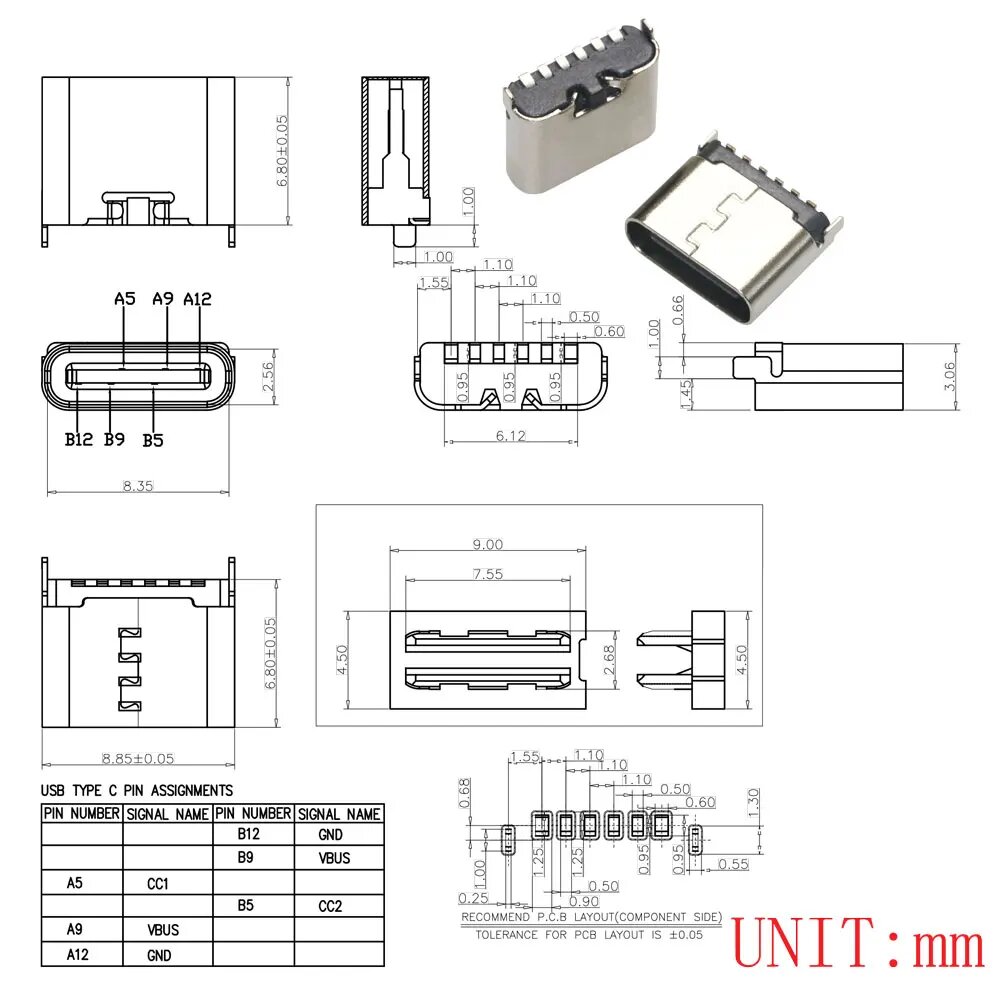 Разъём USB Type C для пайки LQIH 10PCS TYPE-C-14
