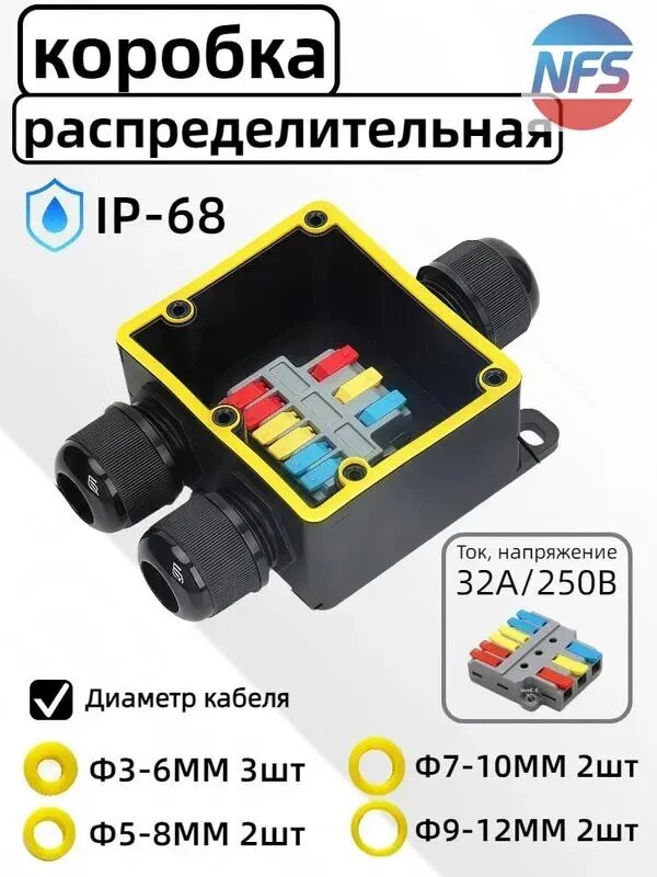 Коробка распределительная водонепроницаемая с быстрозажимными клеммами / IP68
