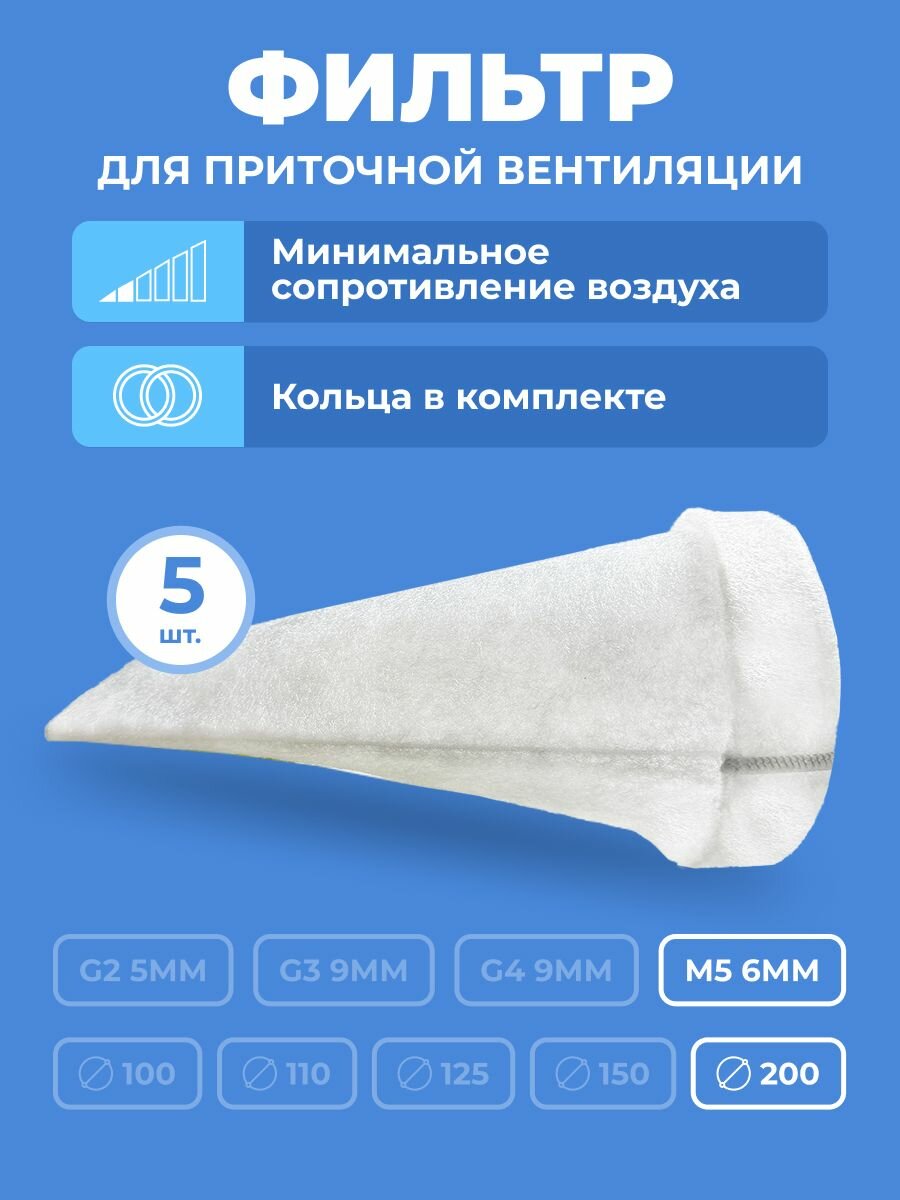 Фильтр для КИВ 200 мм M5 канальный для приточной вентиляции 5 штук в комплекте, фильтр для бризера