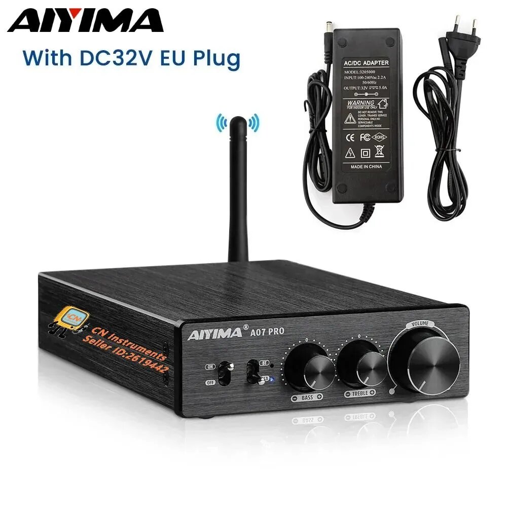 Усилитель мощности AIYIMA A07 PRO Bluetooth + Блок питания 32V 5A, стерео 2.0 300Wx2 TPA3255 QCC304X apt-X HD RCA домашний