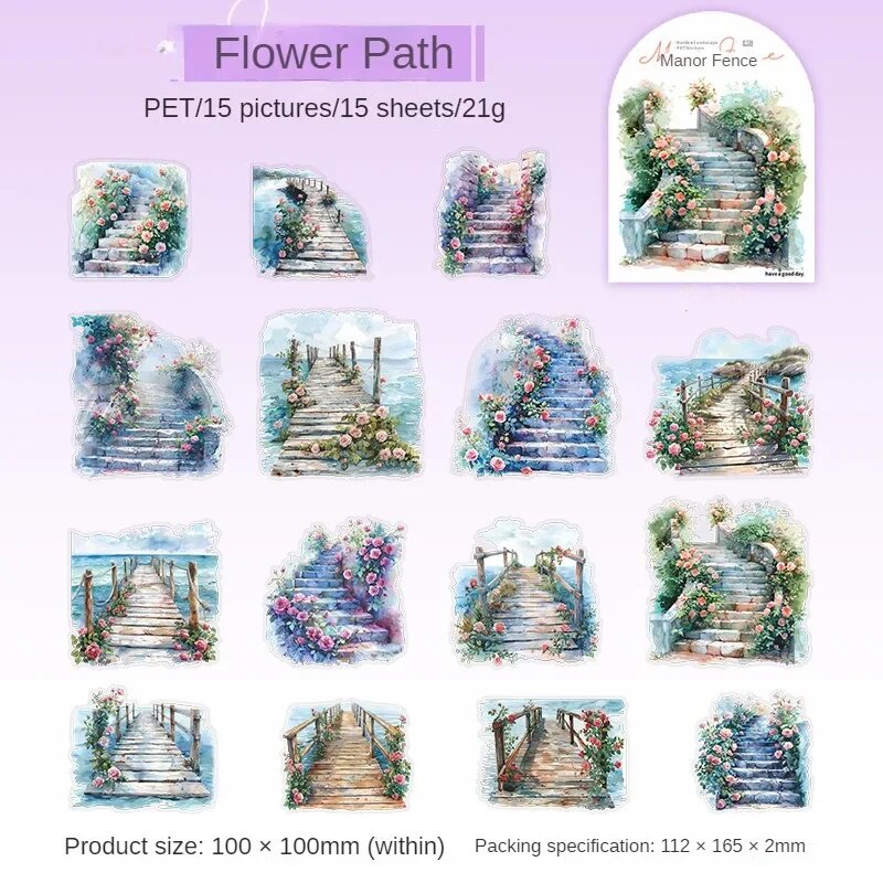 Набор декоративных бумажных наклеек для рукоделия TZ2409GGR B Flower Path