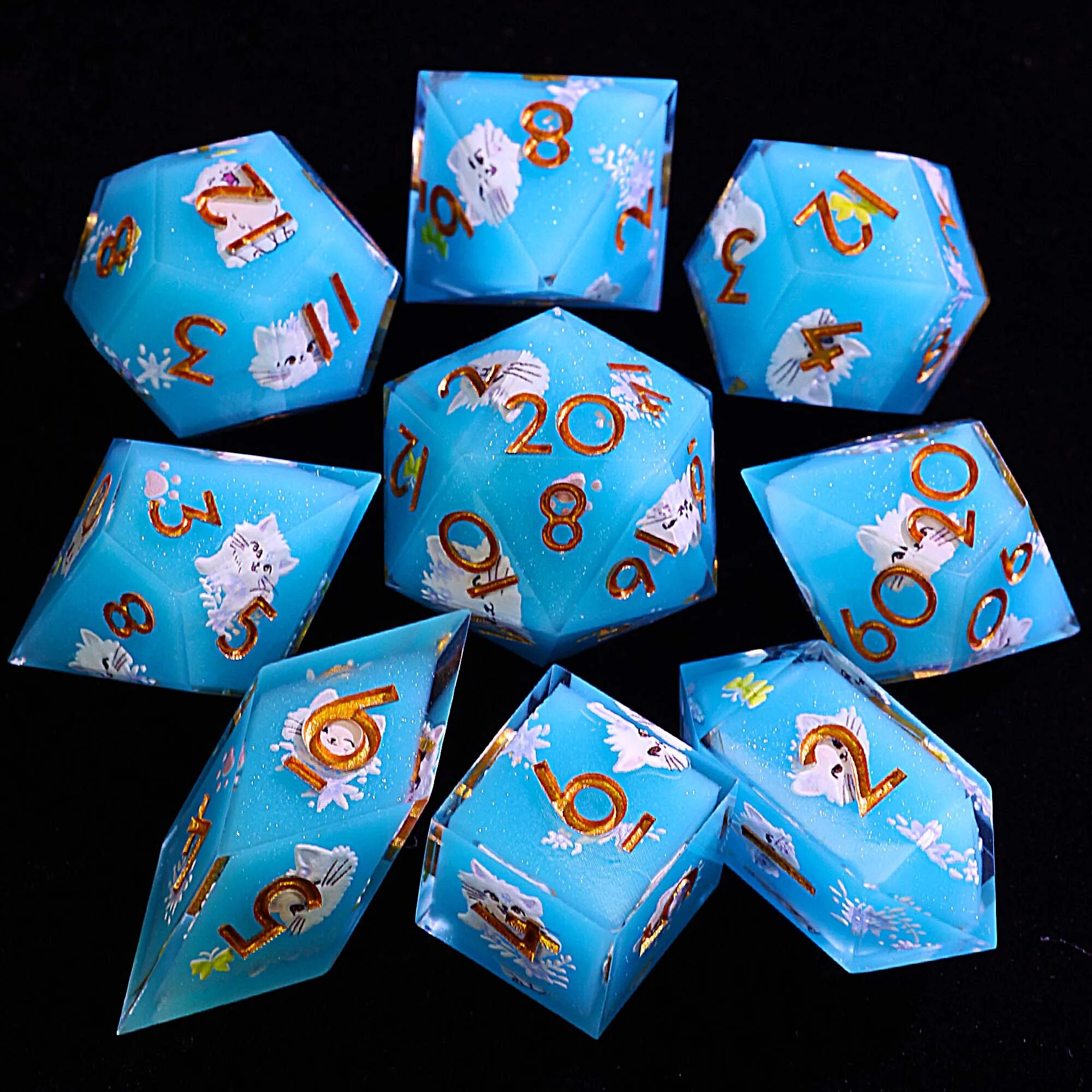 Набор костей D&D "Синий кот и цветок" D20 x 9