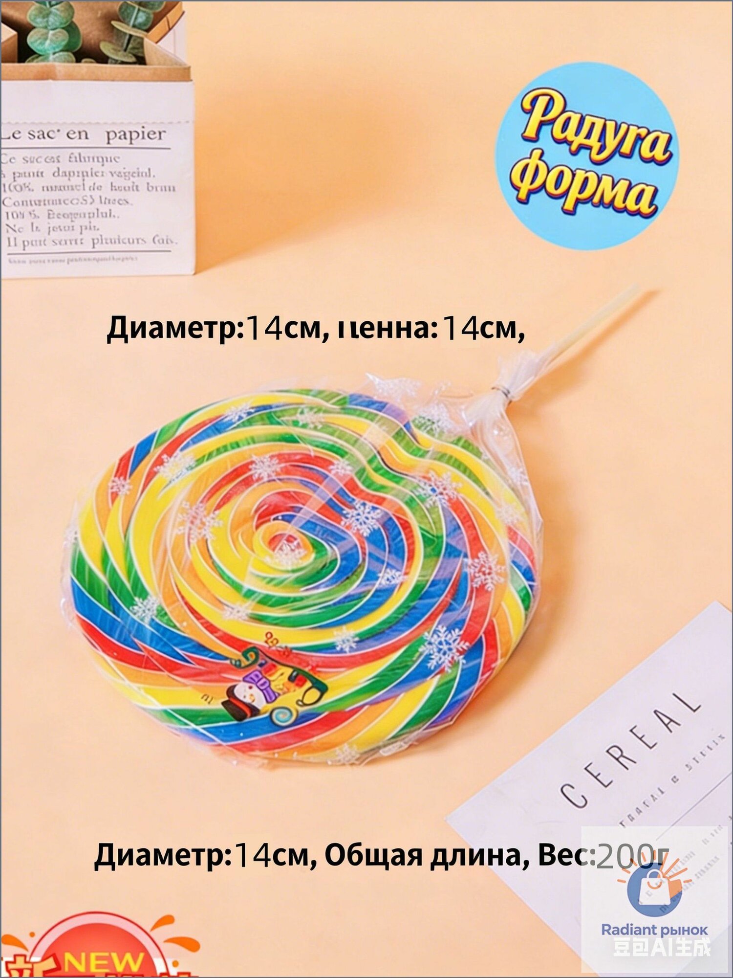 Диаметр 14см, вес 200g леденец