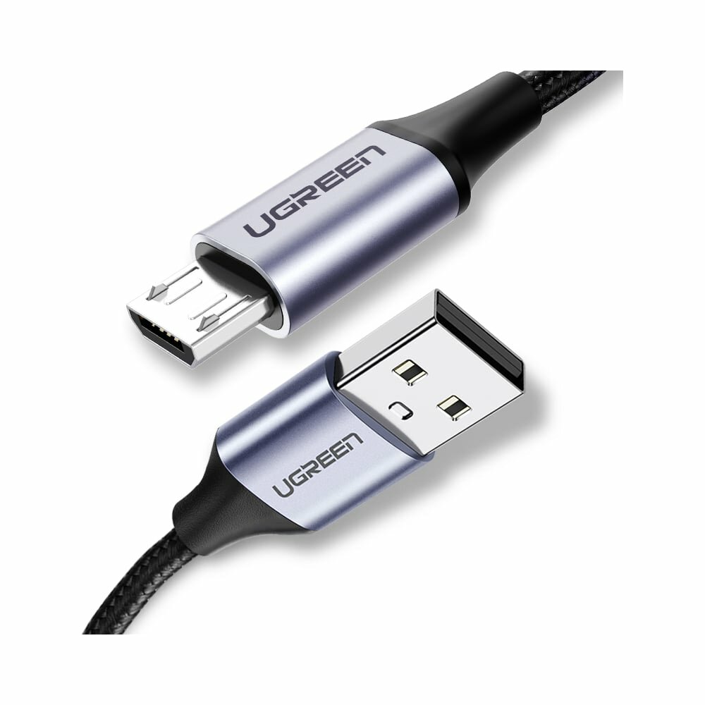 Кабель Ugreen us290 usb 2.0 a to micro usb cable nickel plating alu braid. длина: 2 м. цвет: серо-черный 60148