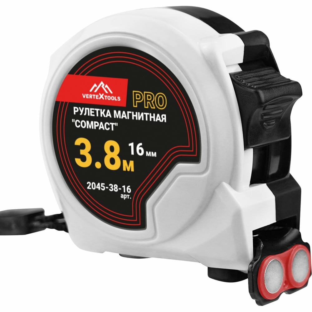 Рулетка Vertextools Compact магнитная, 3.8x16мм 2045-38-16