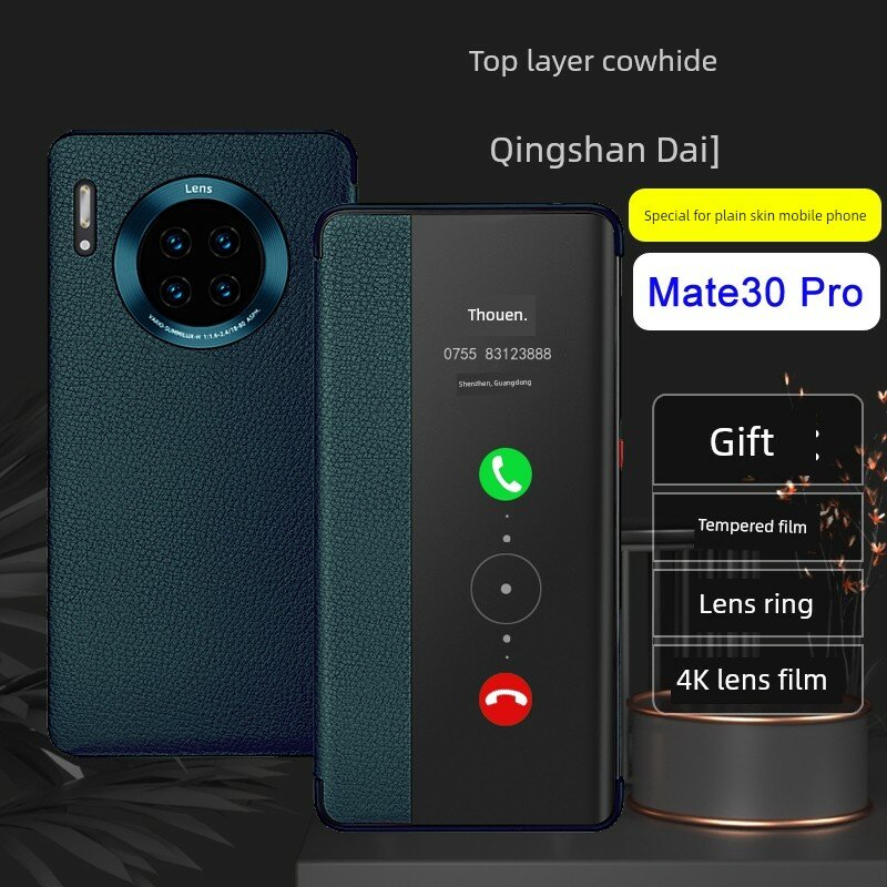 Кожаный чехол для Huawei Mate 30 Pro/30E Pro с откидной крышкой, полная защита, цвет цинь-шан-дай, натуральная кожа