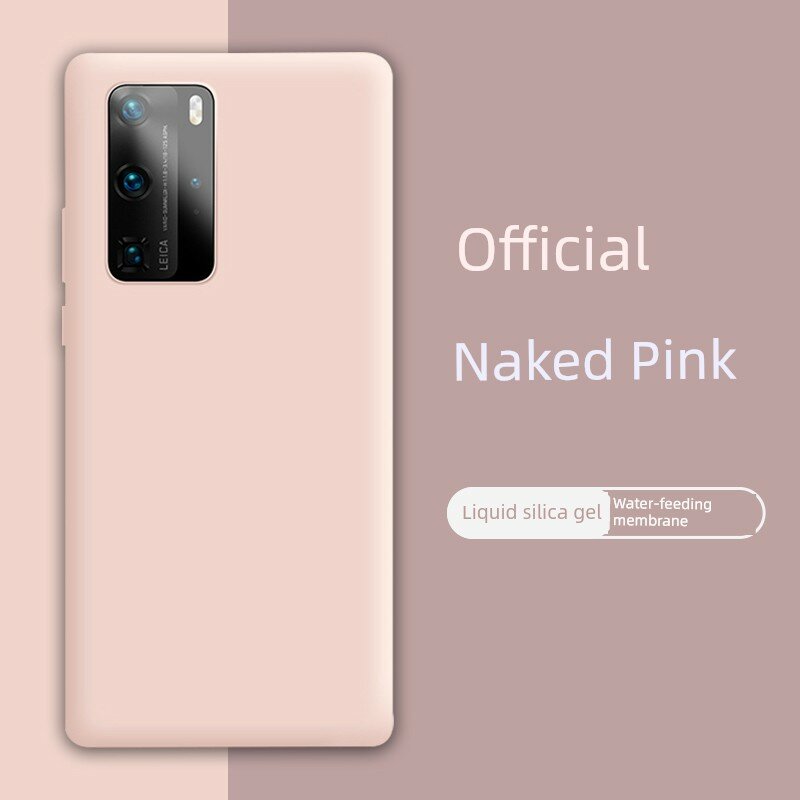 Чехол для Huawei P40 из жидкой силиконовой кожи с полной защитой от падений, цвет нюдовый розовый