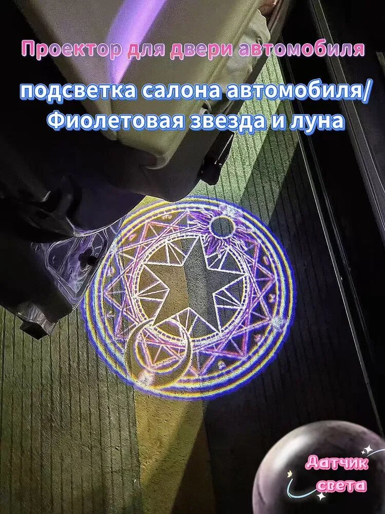 Проектор для двери автомобиля подсветка салона автомобиля/Фиолетовая звезда и луна
