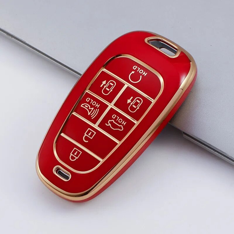Чехол на ключ Hyundai Santa Fe, Red, 7-Button