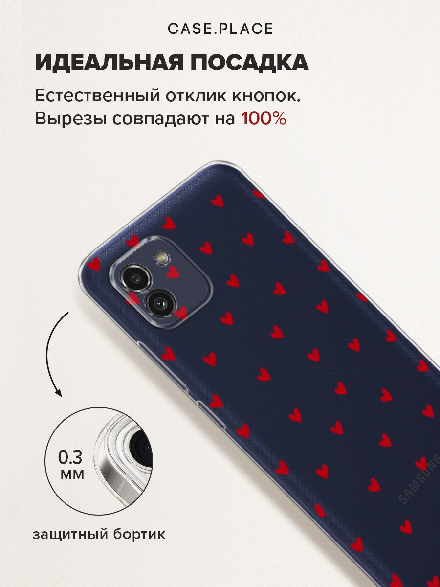 Чехол на Samsung Galaxy A03 / Самсунг Галакси А03 с принтом "Red hearts", прозрачный — фото 1
