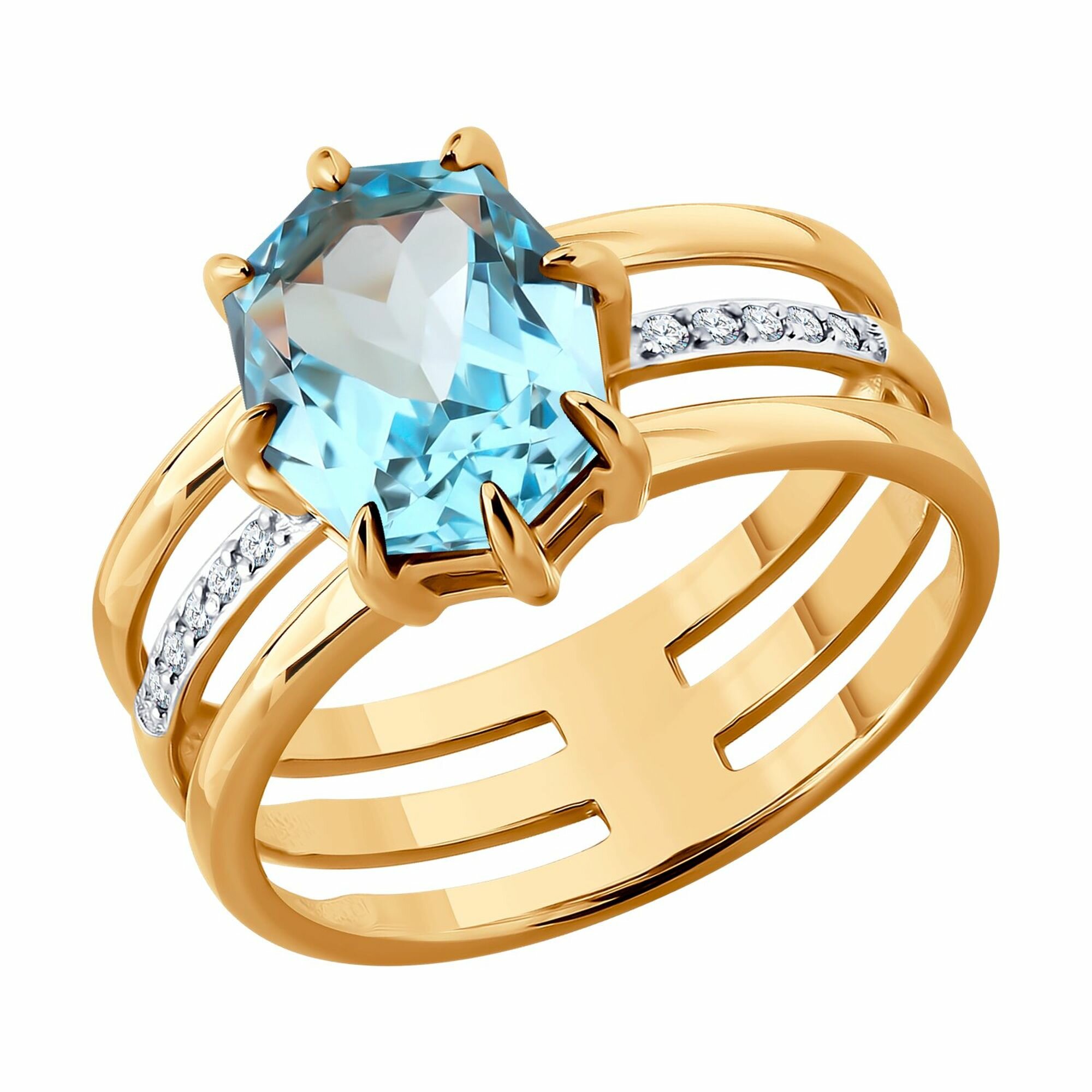 Кольцо Diamant online, красное золото, 585 проба, топаз, фианит