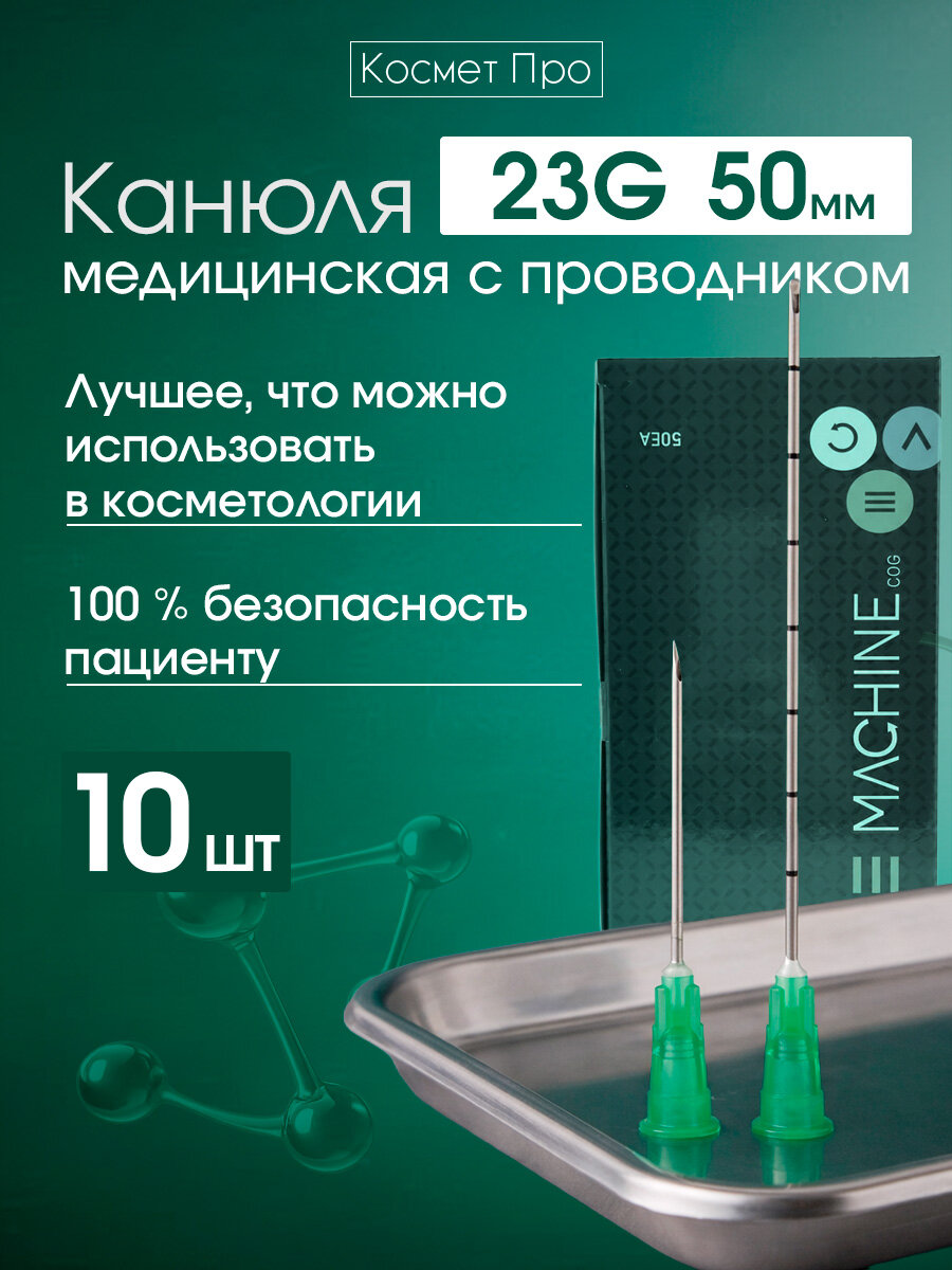 Набор канюль TIME MACHINE 23G, 50мм, 10шт, с проводником, зеленый