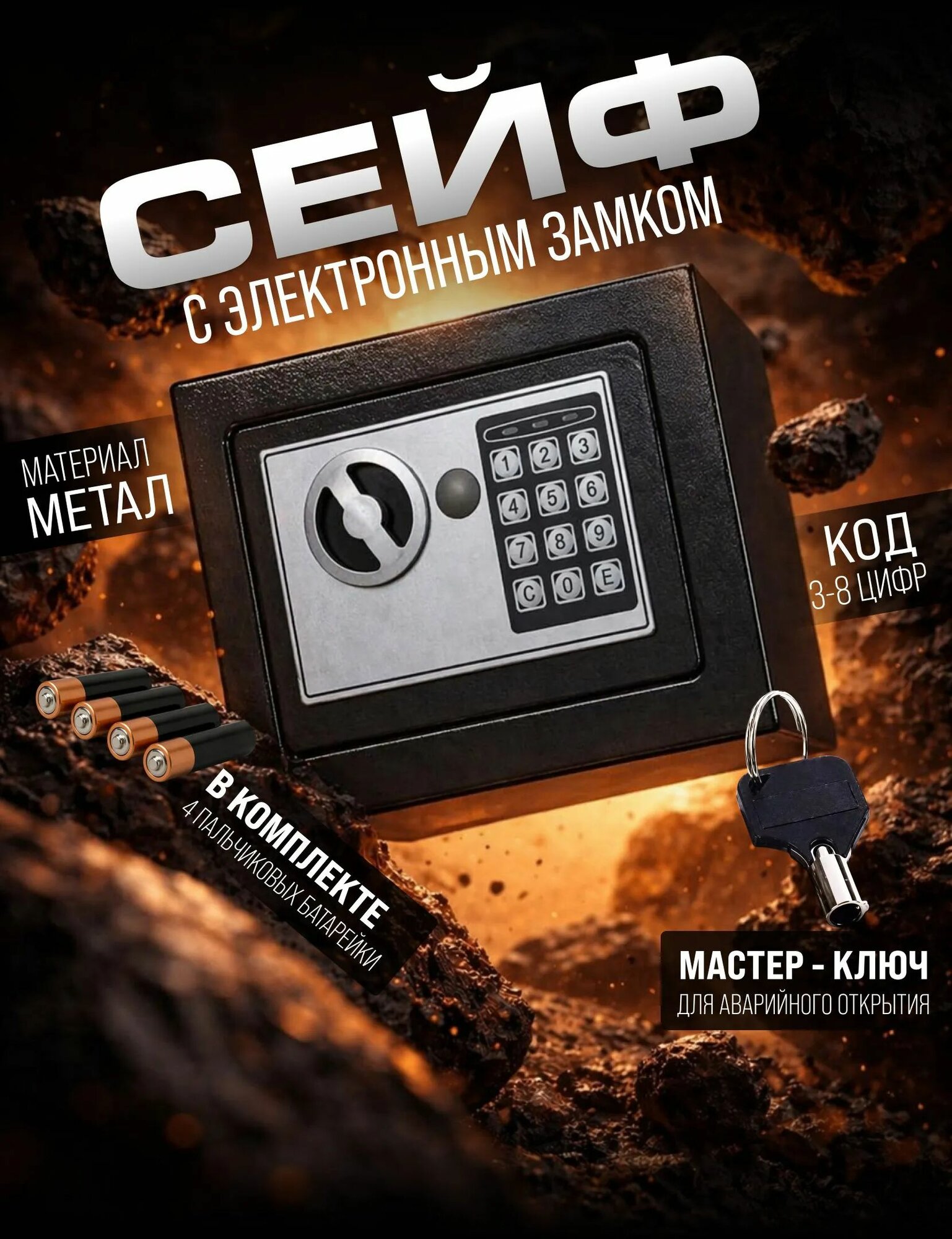 Сейф с электронным кодовым замком для денег и документов 170х170х230 мм