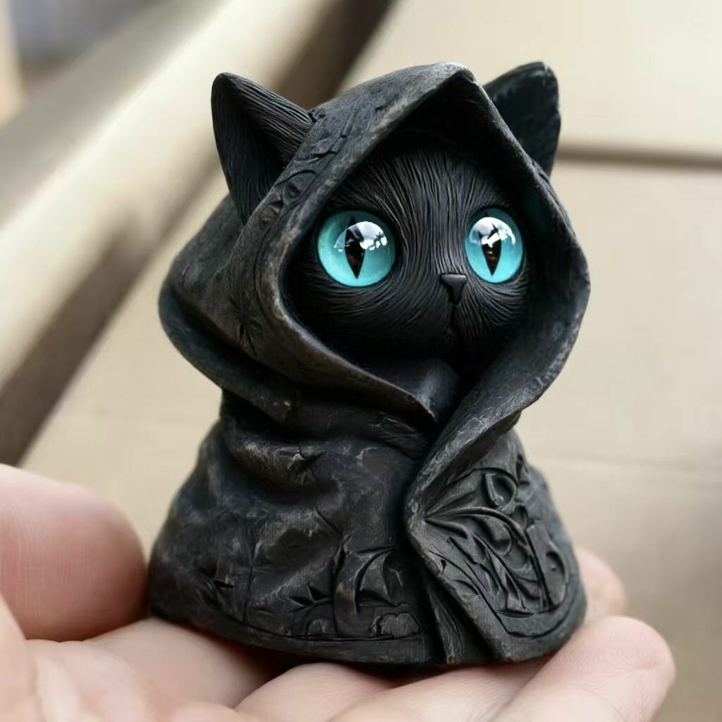 Новая готическая статуэтка черного кота с плащом, креативная фигурка Мрачного Жнеца, декоративное украшение для рабочего стола.
